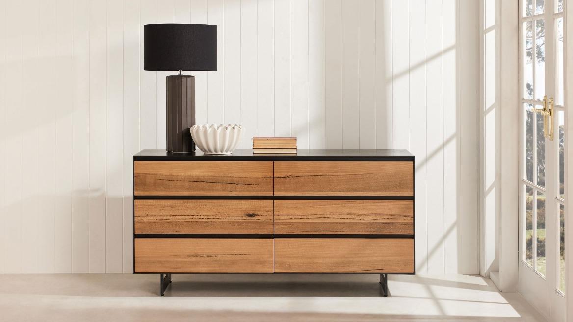 Avento 6-Drawer Dressing Table - Marri/Black | Domayne