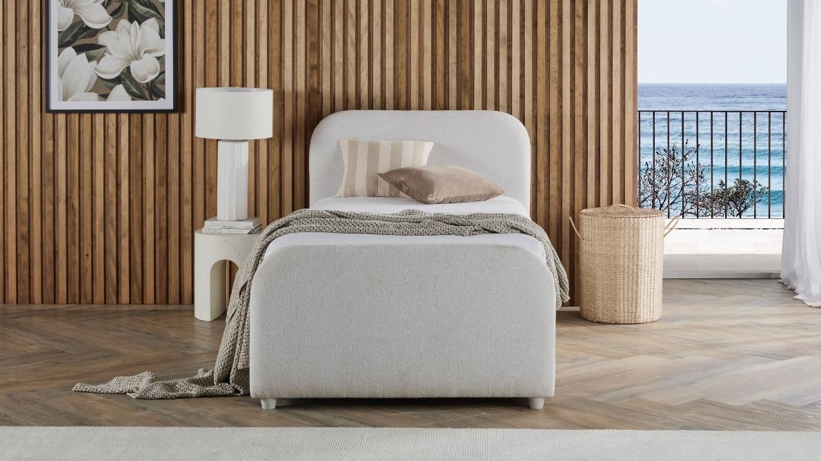 Casper Oat King Single Bed Frame with Single Trundle Bed | Domayne