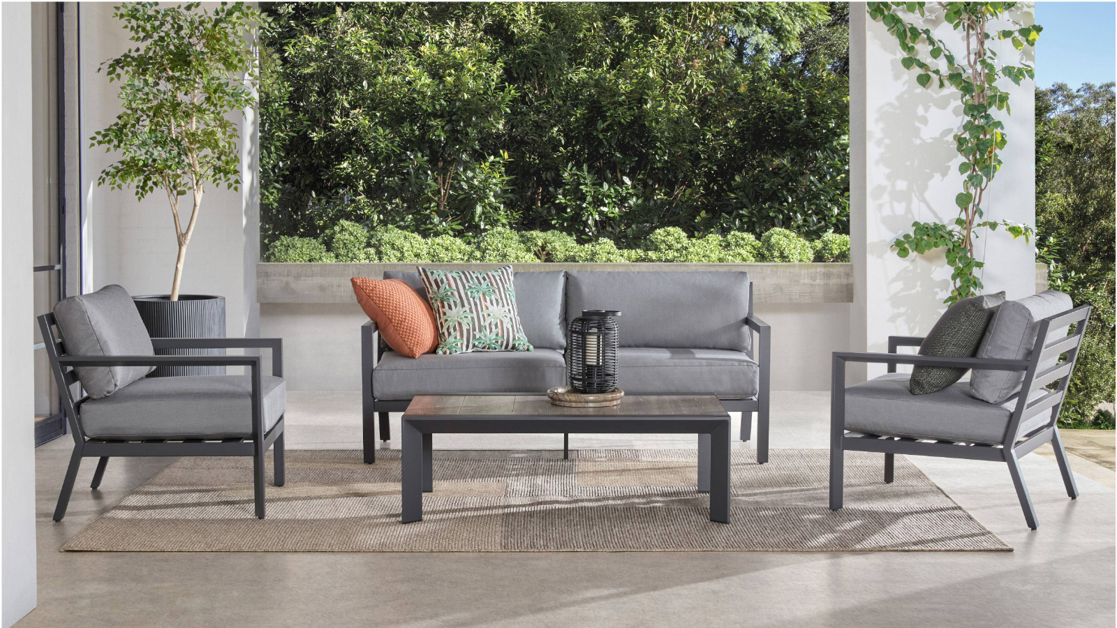 Monarch 4-Piece Outdoor Lounge Setting in Gunmetal | Domayne