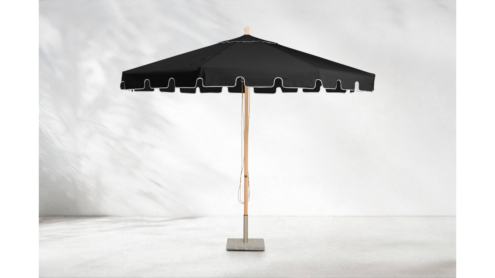 Riviera Outdoor Umbrella - Black with White Trim | Domayne