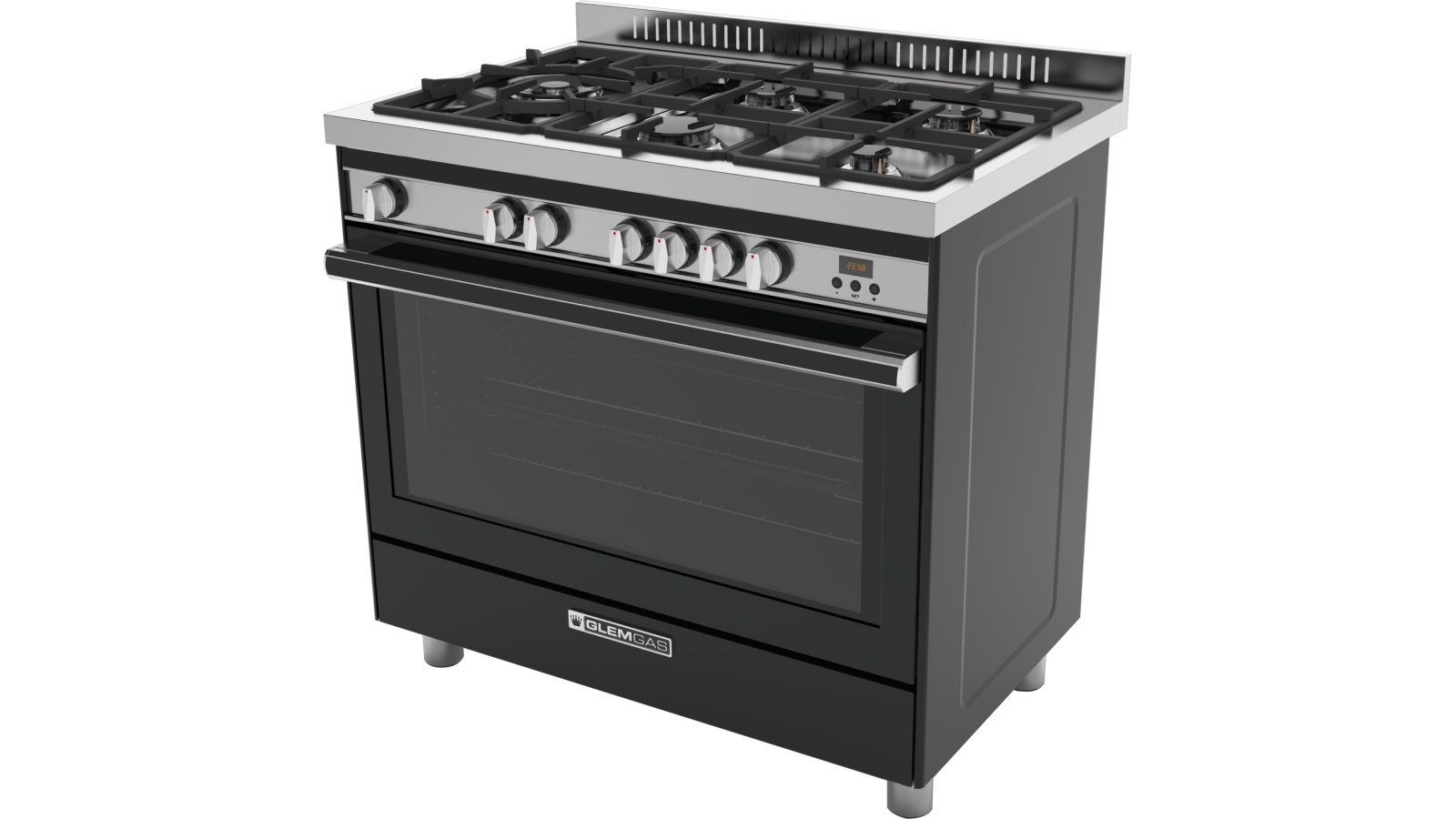 Glem 900mm Fan Assisted Gas Cooker - Matt Black | Domayne