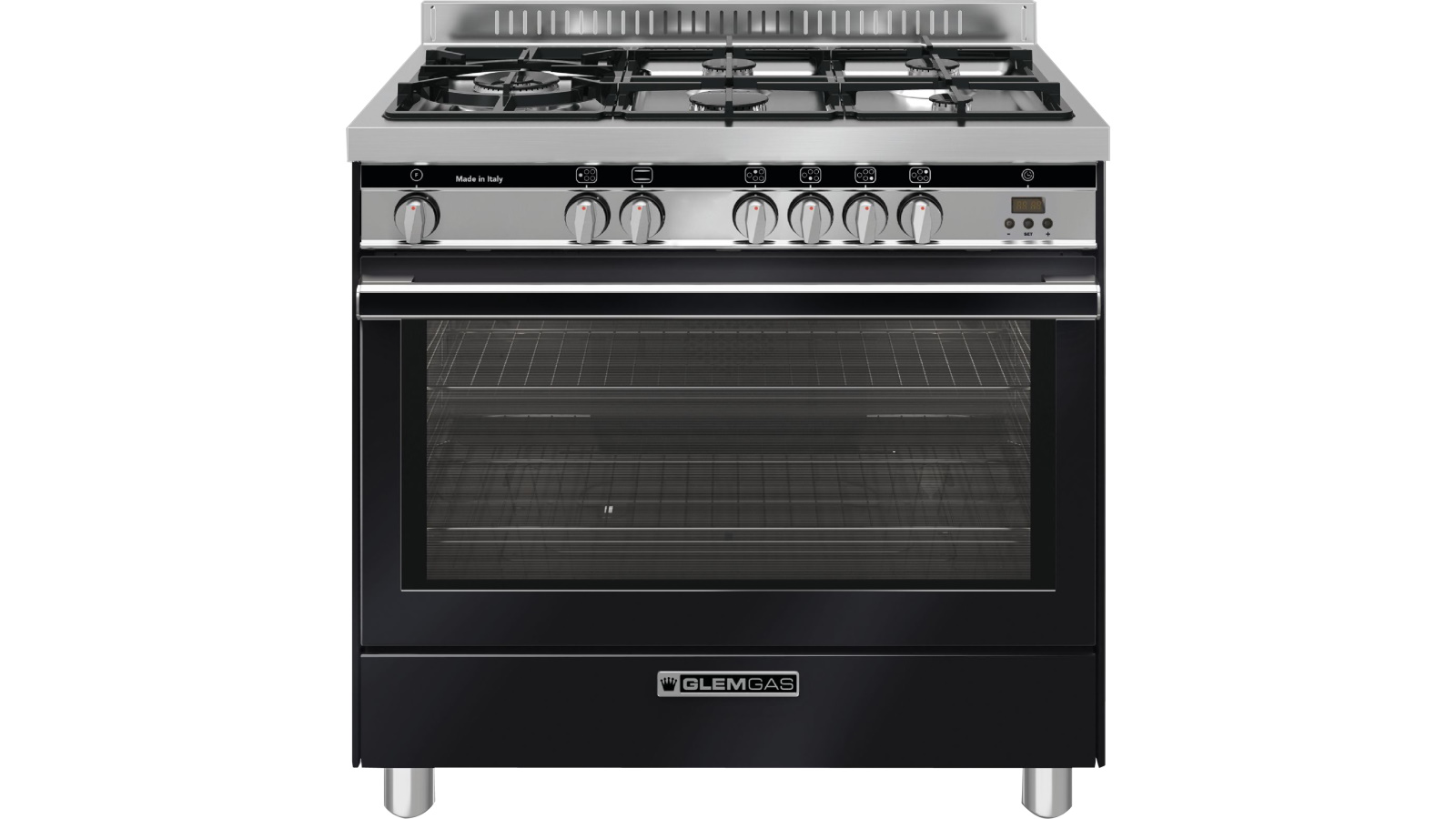 Glem 900mm Fan Assisted Gas Cooker - Matt Black | Domayne