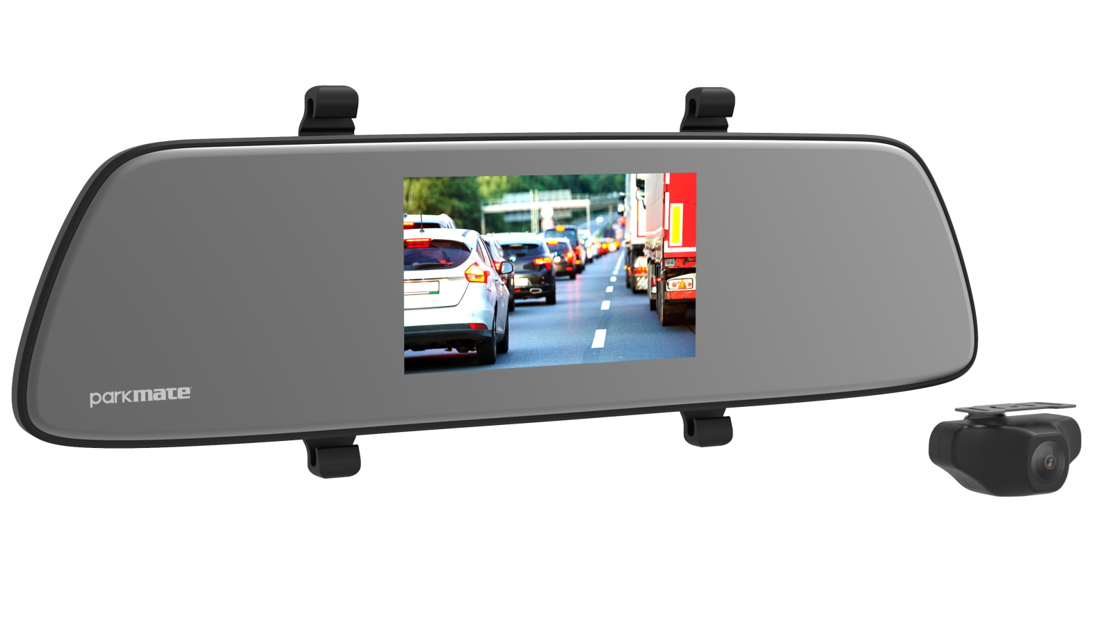 Parkmate 5-inch Touch Screen DVR Mirror with FHD Front & Rear Cameras ...