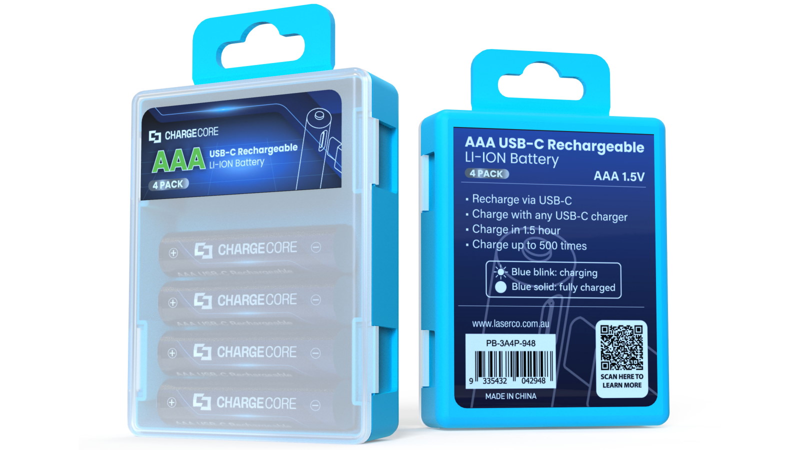 Laser ChargeCore 1.5V AAA USB-C Rechargeable Li-ion Battery - 4-Pack ...