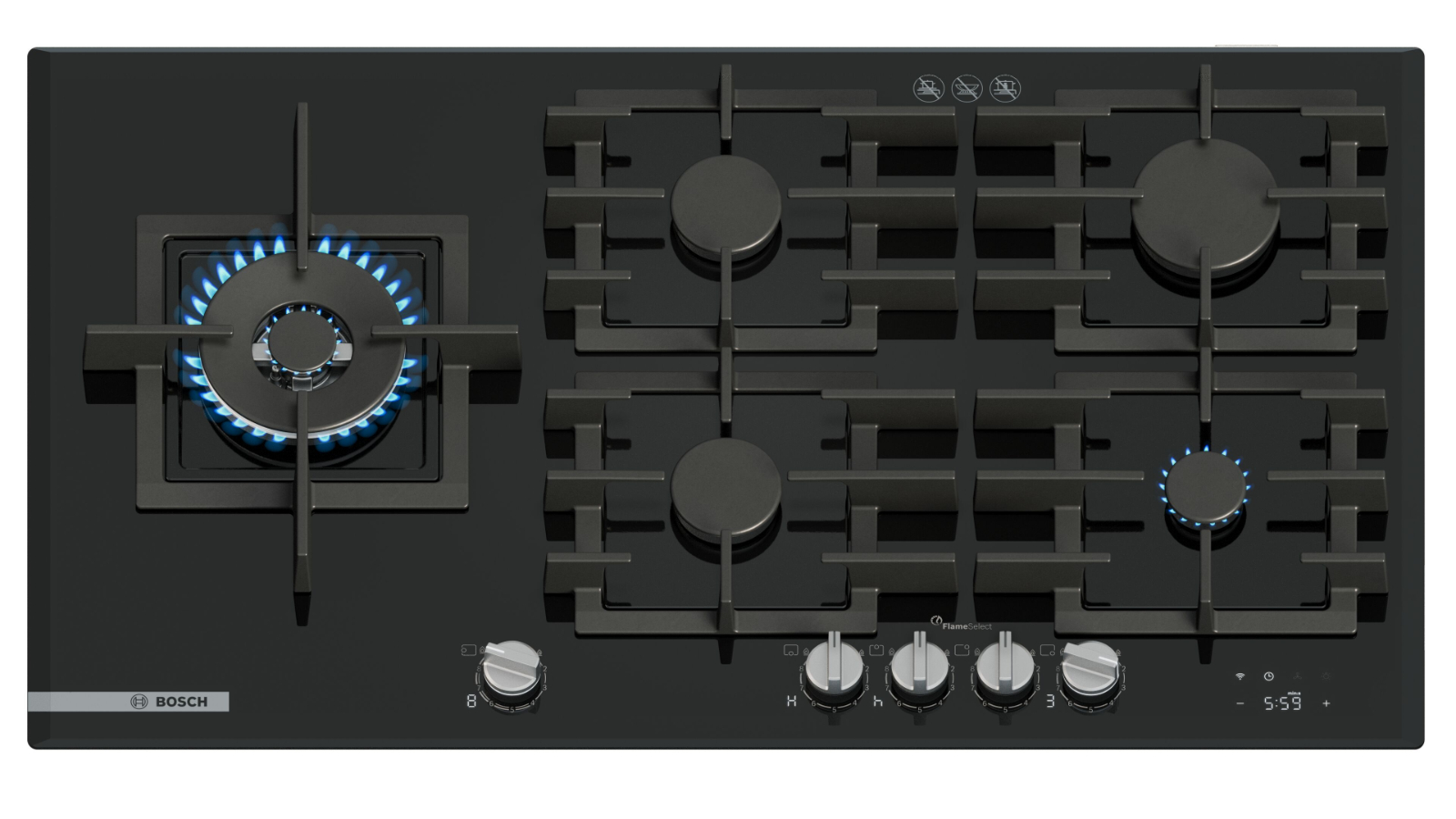 Bosch 90cm Series 8 Tempered Glass Gas Cooktop - Black | Domayne