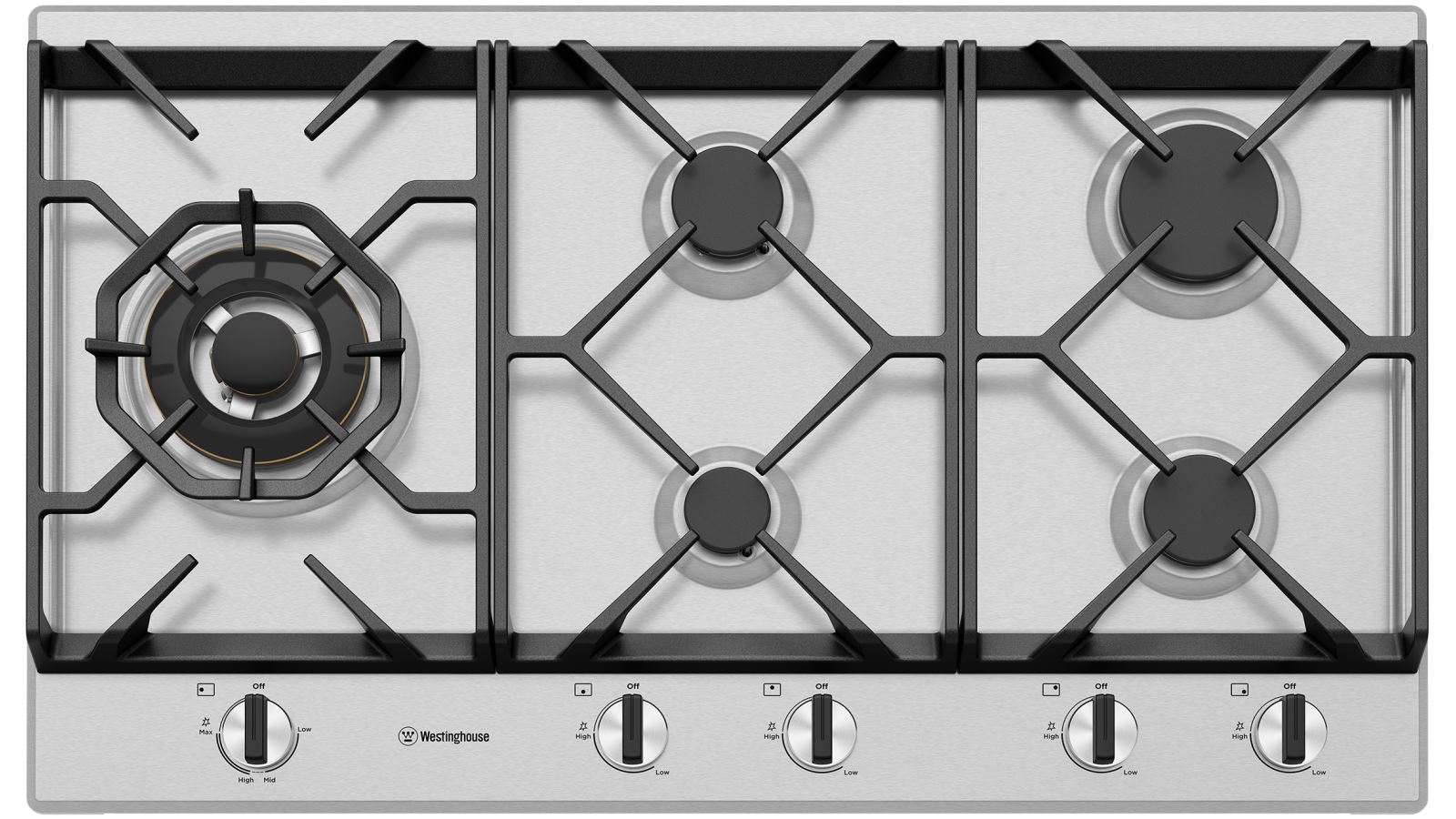Westinghouse 900mm 5 Burner Stainless Steel Gas Cooktop with Dual Valve Control Domayne