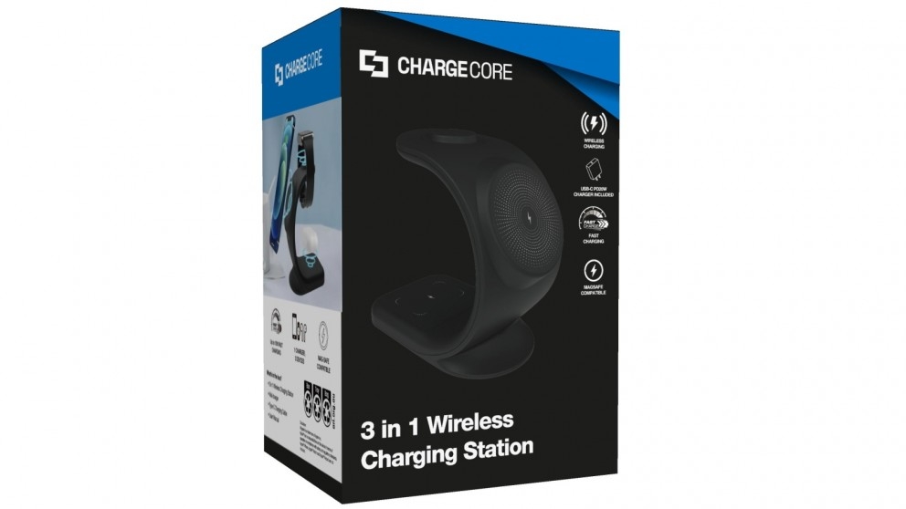 Laser ChargeCore 3-in-1 Wireless Charging Station - Black | Domayne