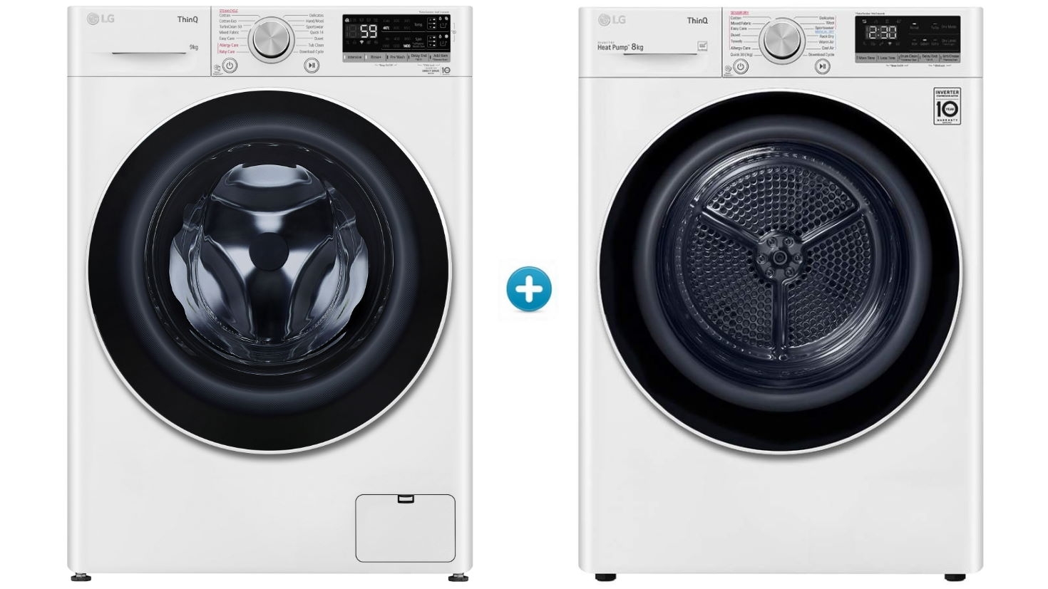 LG Series 6 9kg Front Load Washing Machine plus 8kg Heat Pump Dryer ...