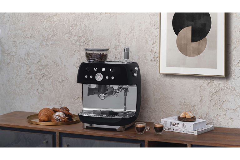 Smeg ‘50’s Style’ Coffee Machine with Built in Grinder - Black | Domayne